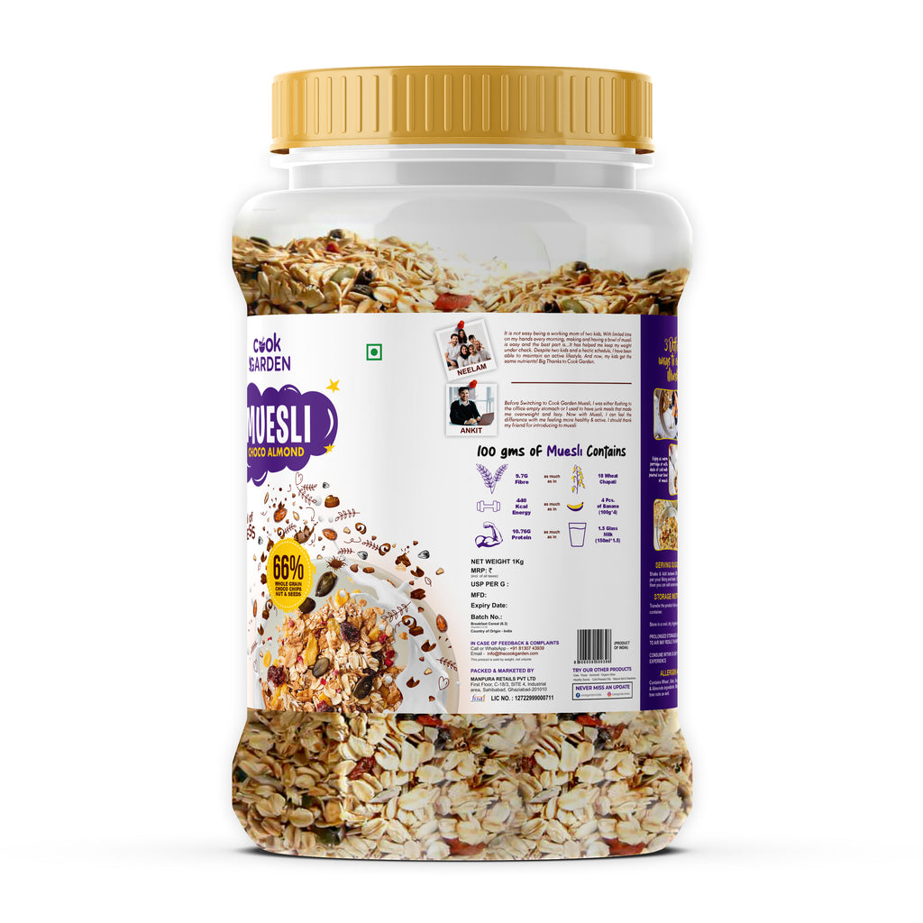 Buy Dark Chocolate Almond Muesli 1Kg online | Vegan | CookGarden ...